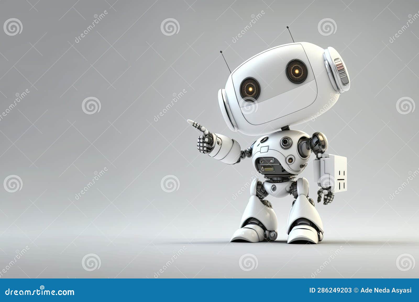 Happy Cute Robot Pointing at a Space, a Friendly and Cheerful Robot ...