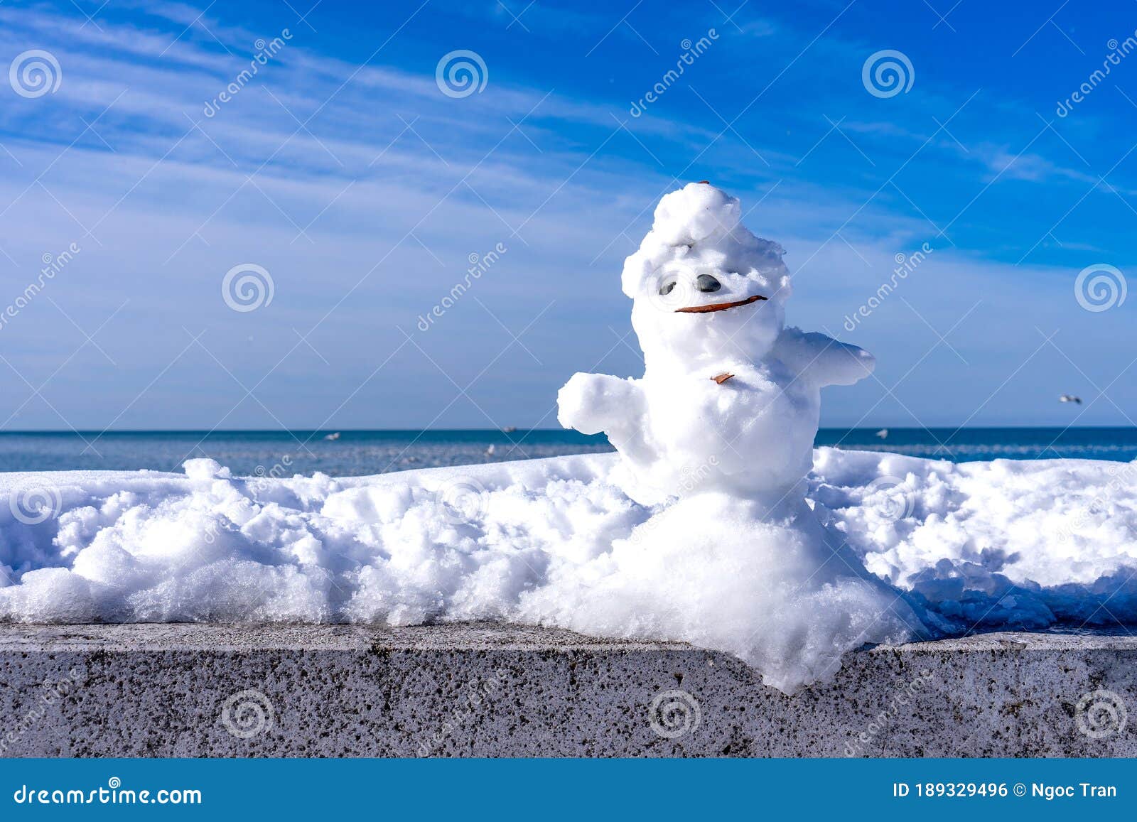 Happy Cute Snowman in the Sea Side Stock Photo - Image of snow, snowman ...