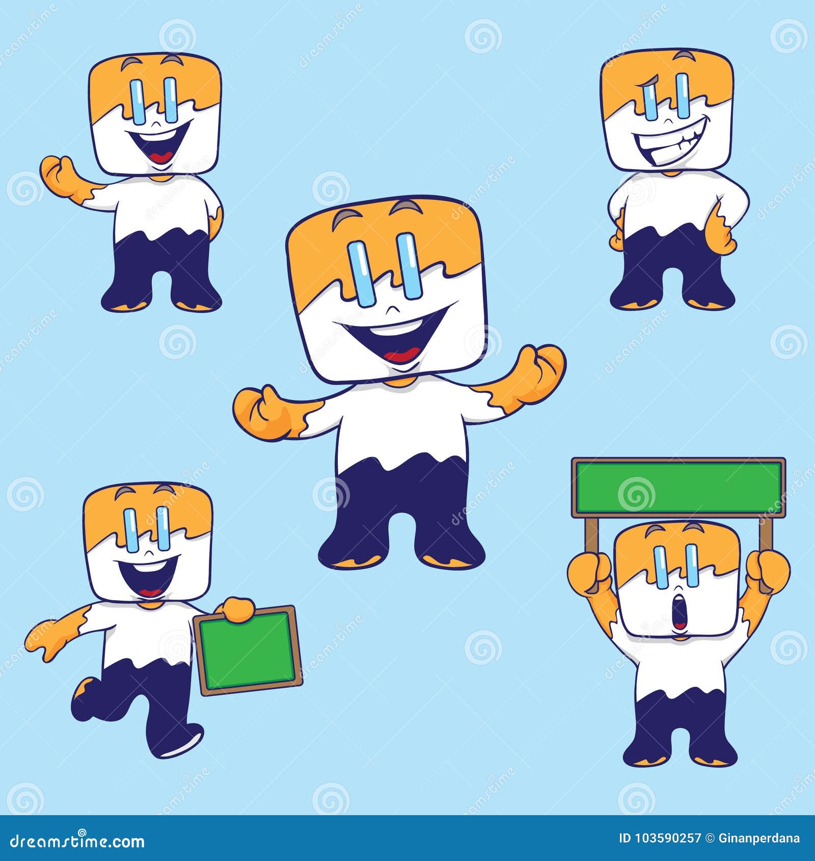 Happy Cute Square Mascot Pose Stock Vector - Illustration of cute, pose ...