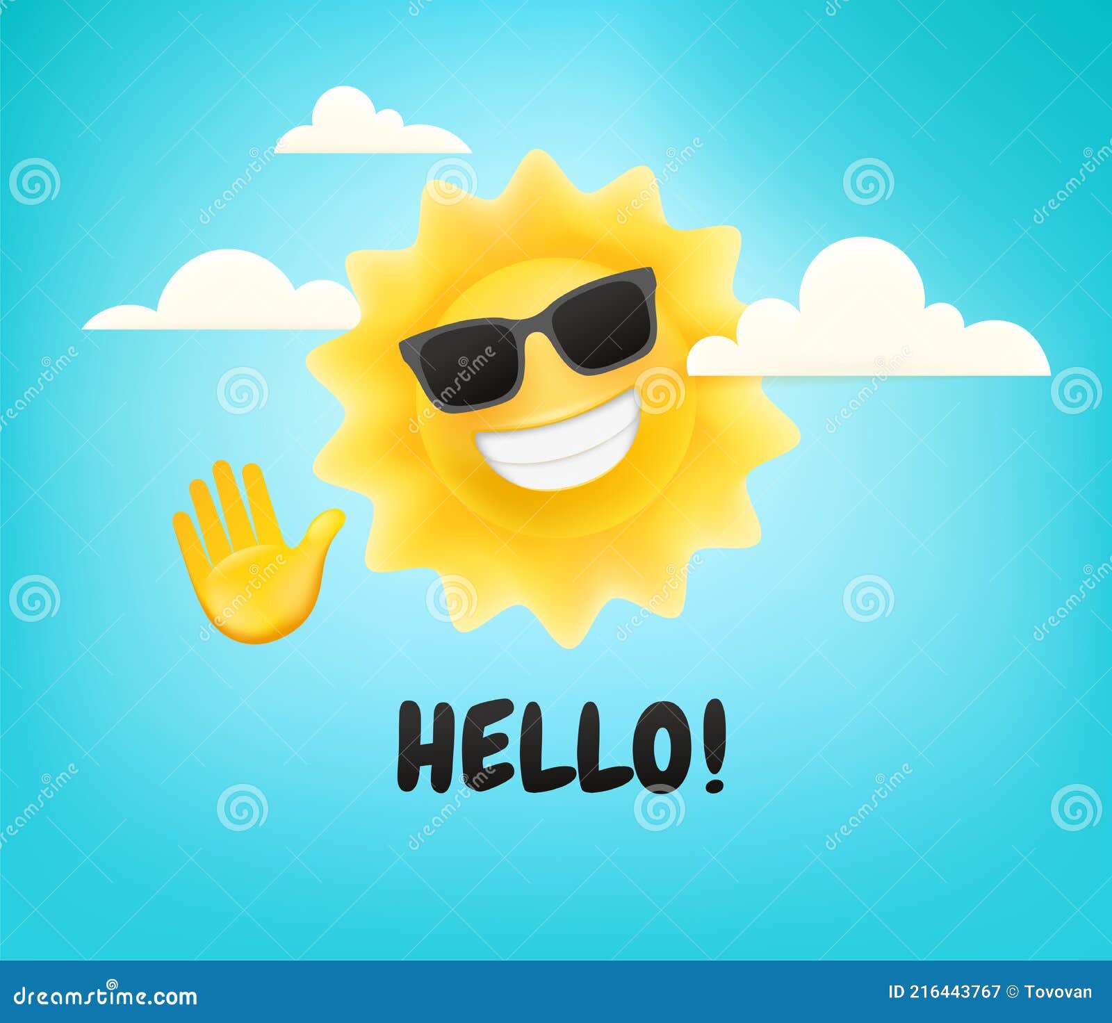 Happy Cute Sun Character with Hand. Stock Vector - Illustration of ...