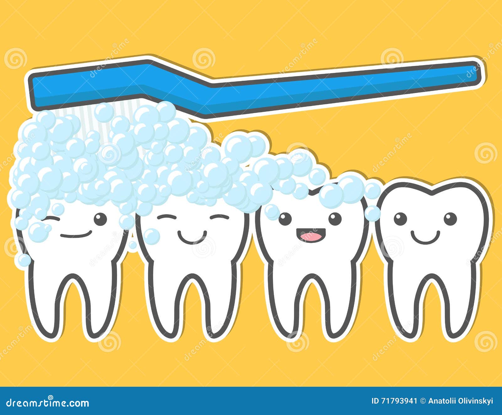 Happy Cute Teeth and Toothbrush. Stock Illustration - Illustration of ...