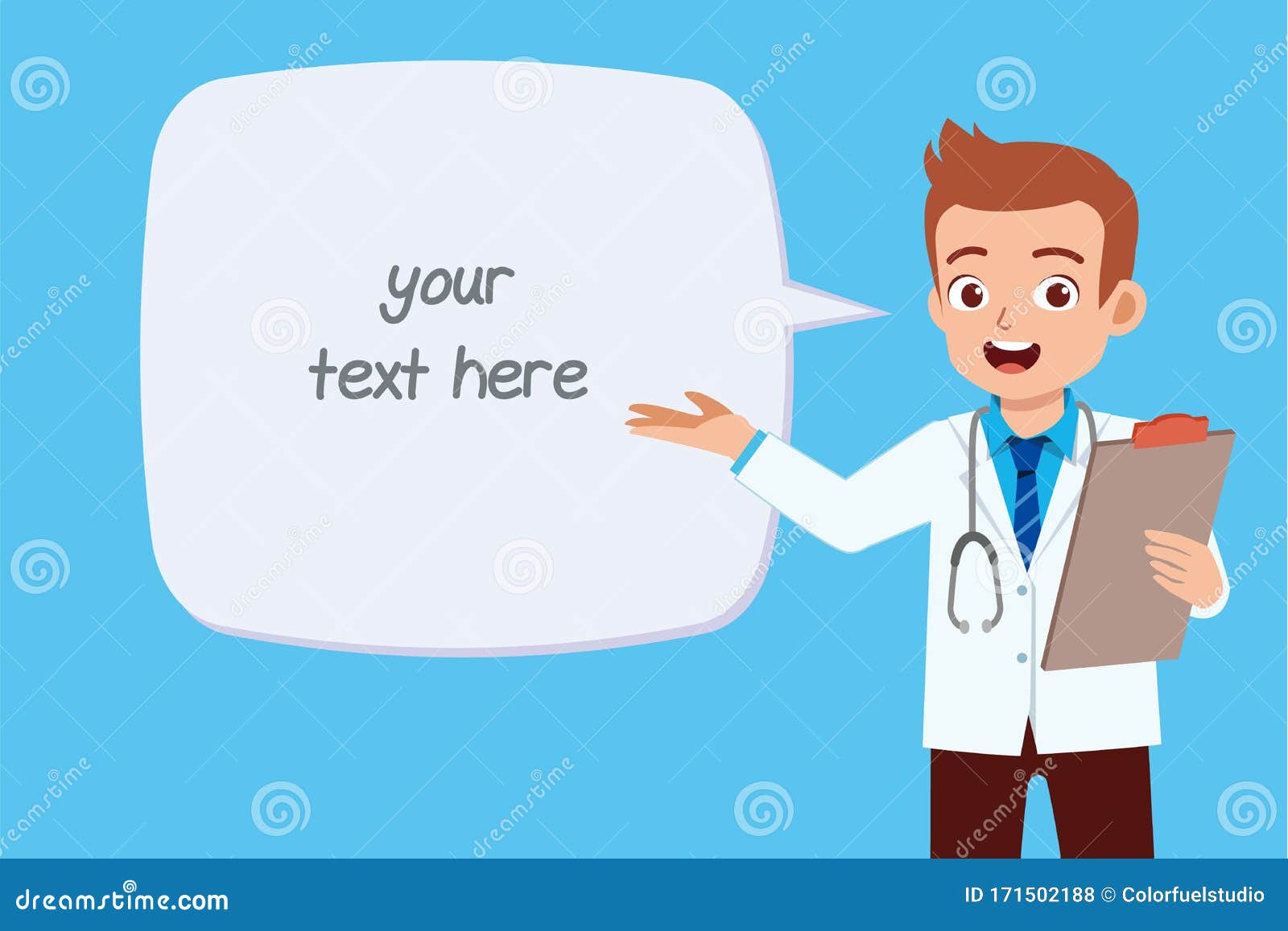 Happy Cute Young Doctor Man Text Template Stock Vector - Illustration ...