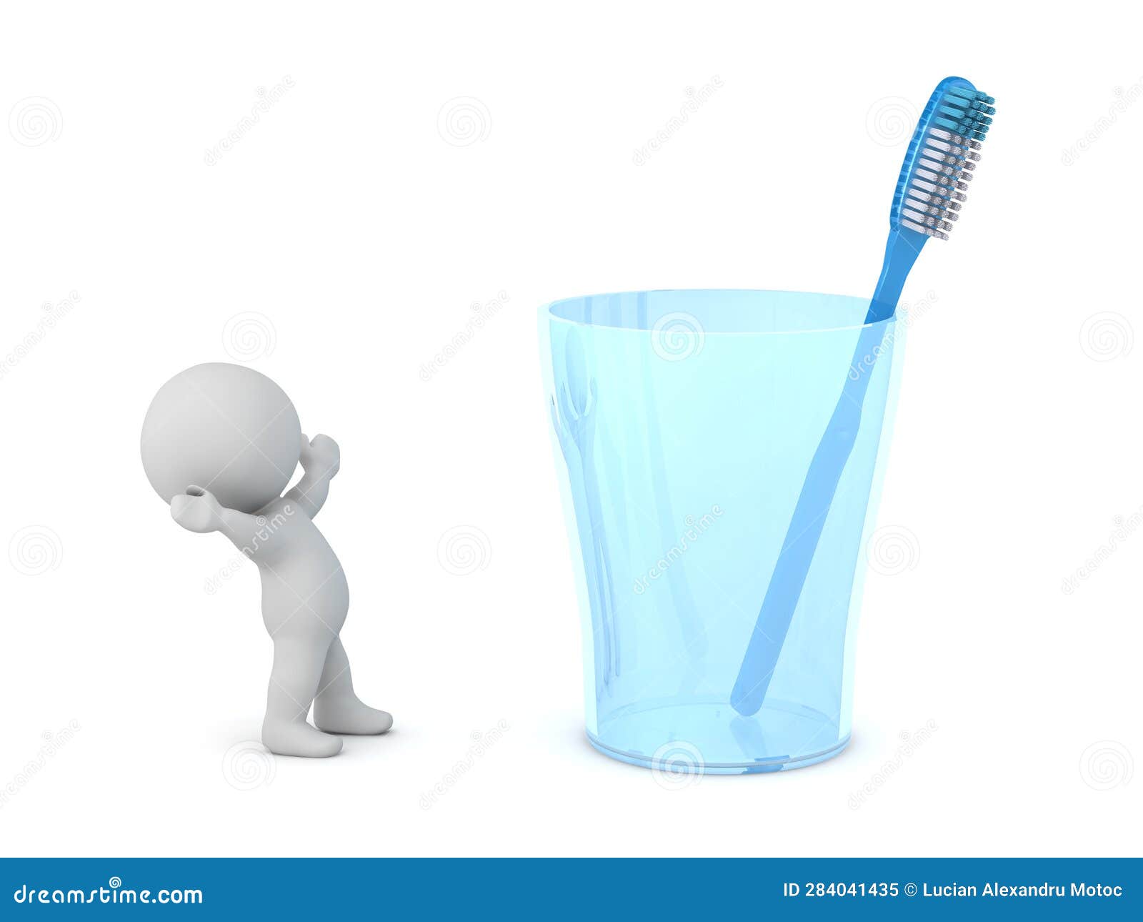 Happy 3D Character with Toothbrush in a Cup Stock Illustration ...