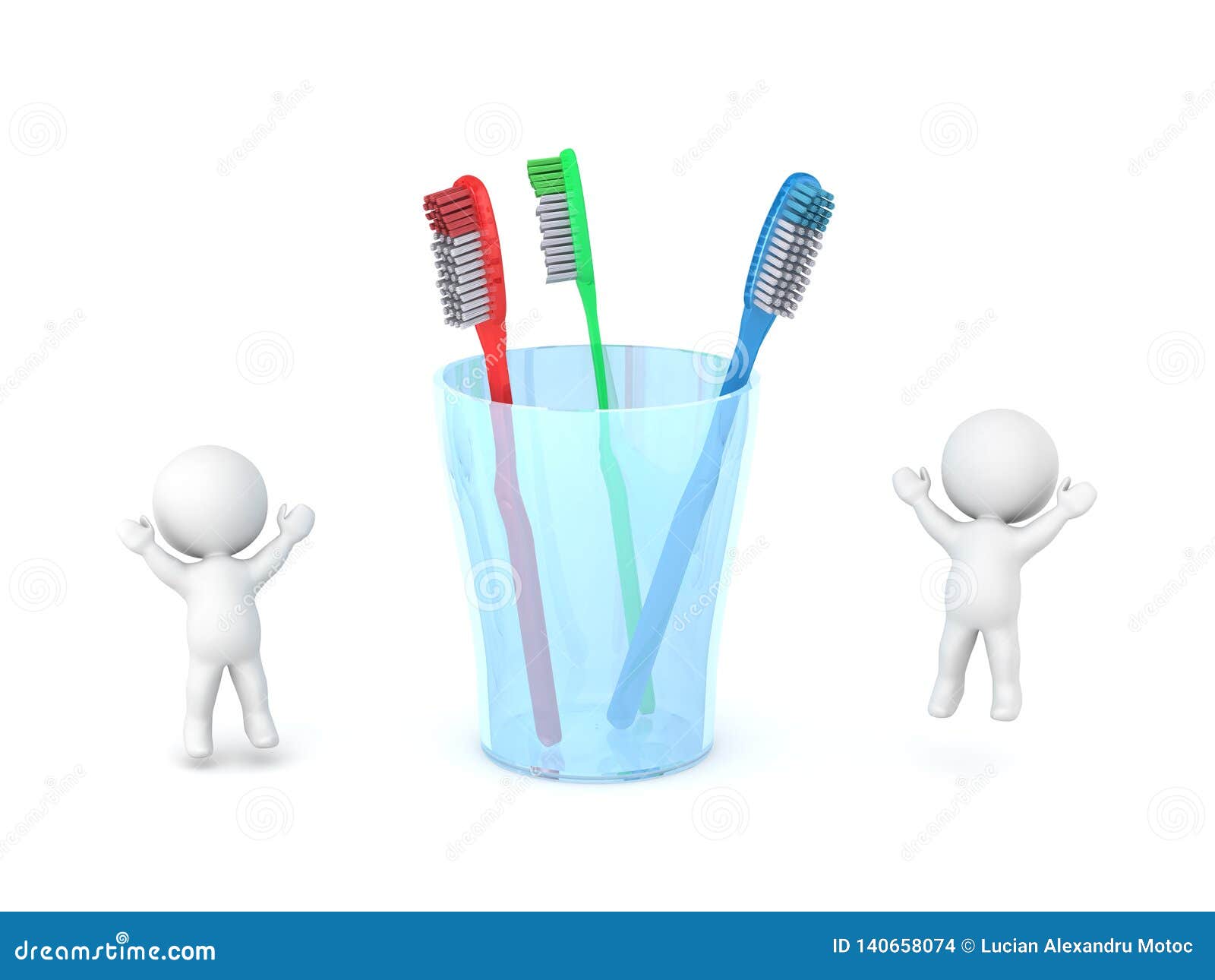 Happy Toothbrushes In A Cup Cartoon | CartoonDealer.com #49015898