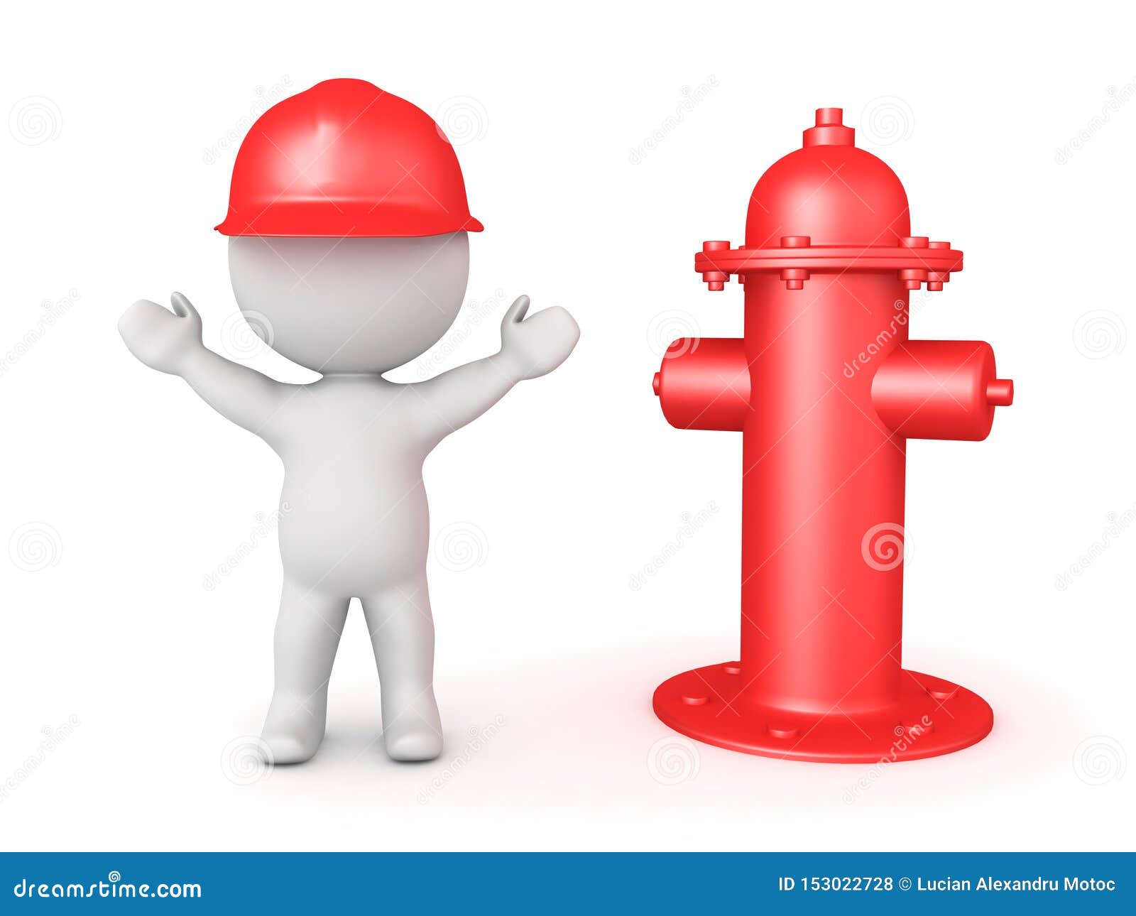 Happy 3D Fireman Next To Fire Hydrant Stock Illustration - Illustration ...
