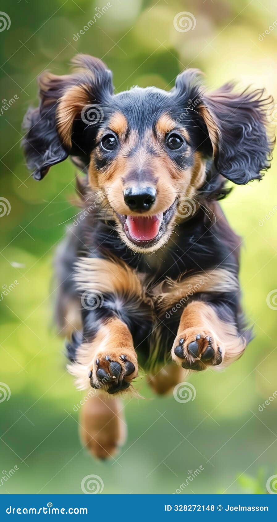 Happy Dachshund Dog Portrait Against A Teal Background Stock Photo ...