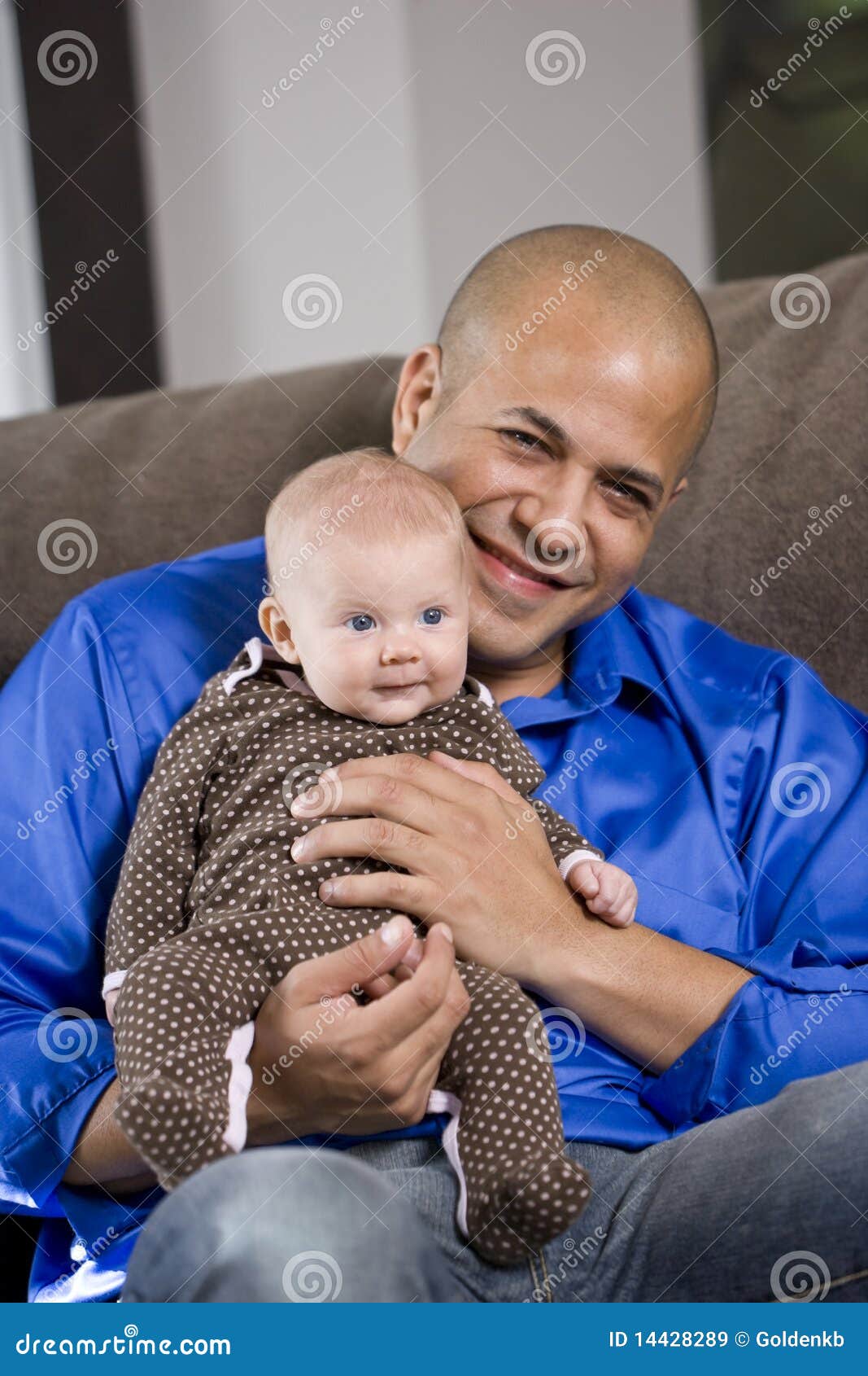 Happy Dad with Baby Sitting on Lap Stock Image - Image of looking ...
