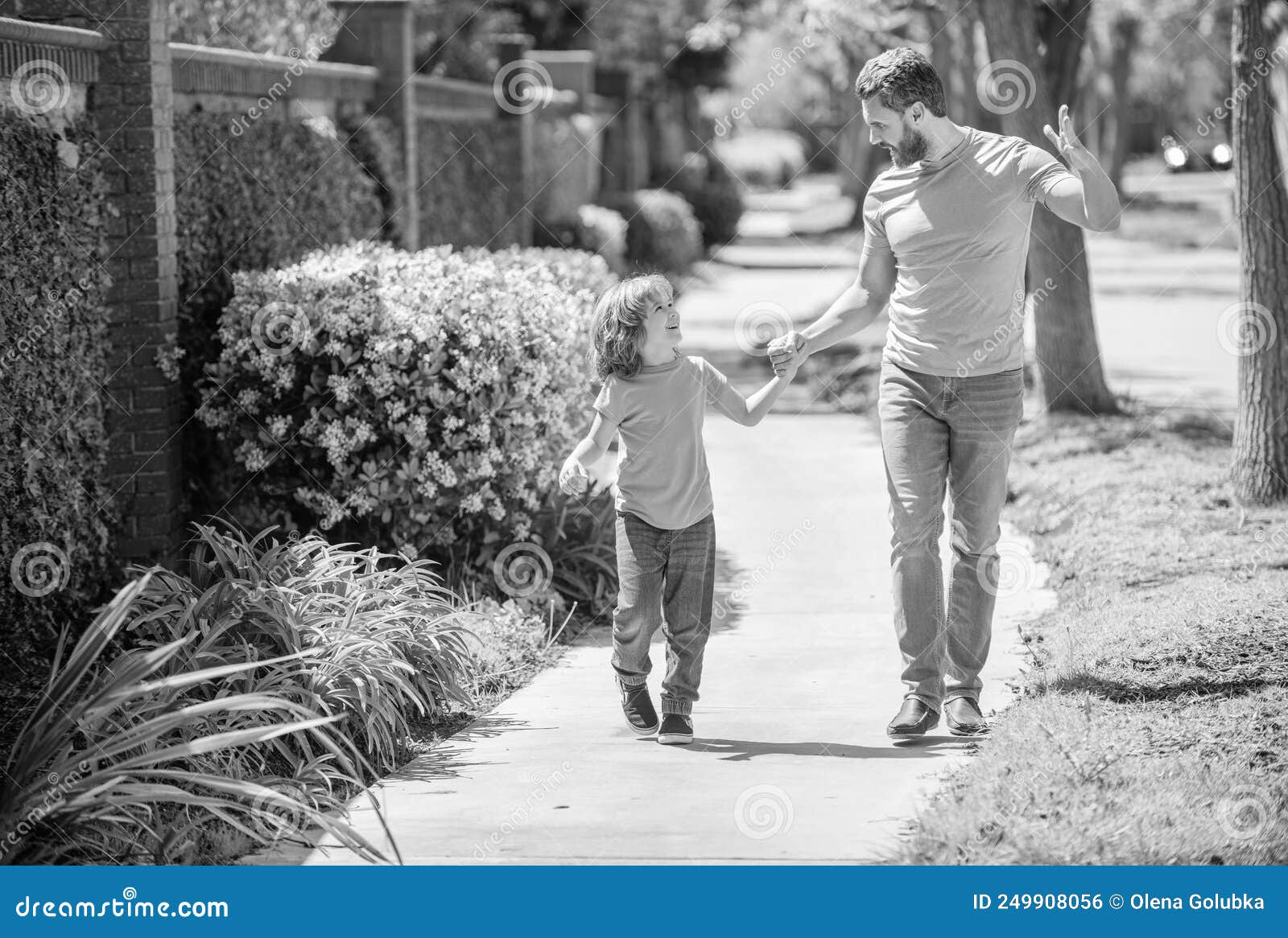 Happy Dad with Child Walk Together in Park, Summertime Stock Photo ...