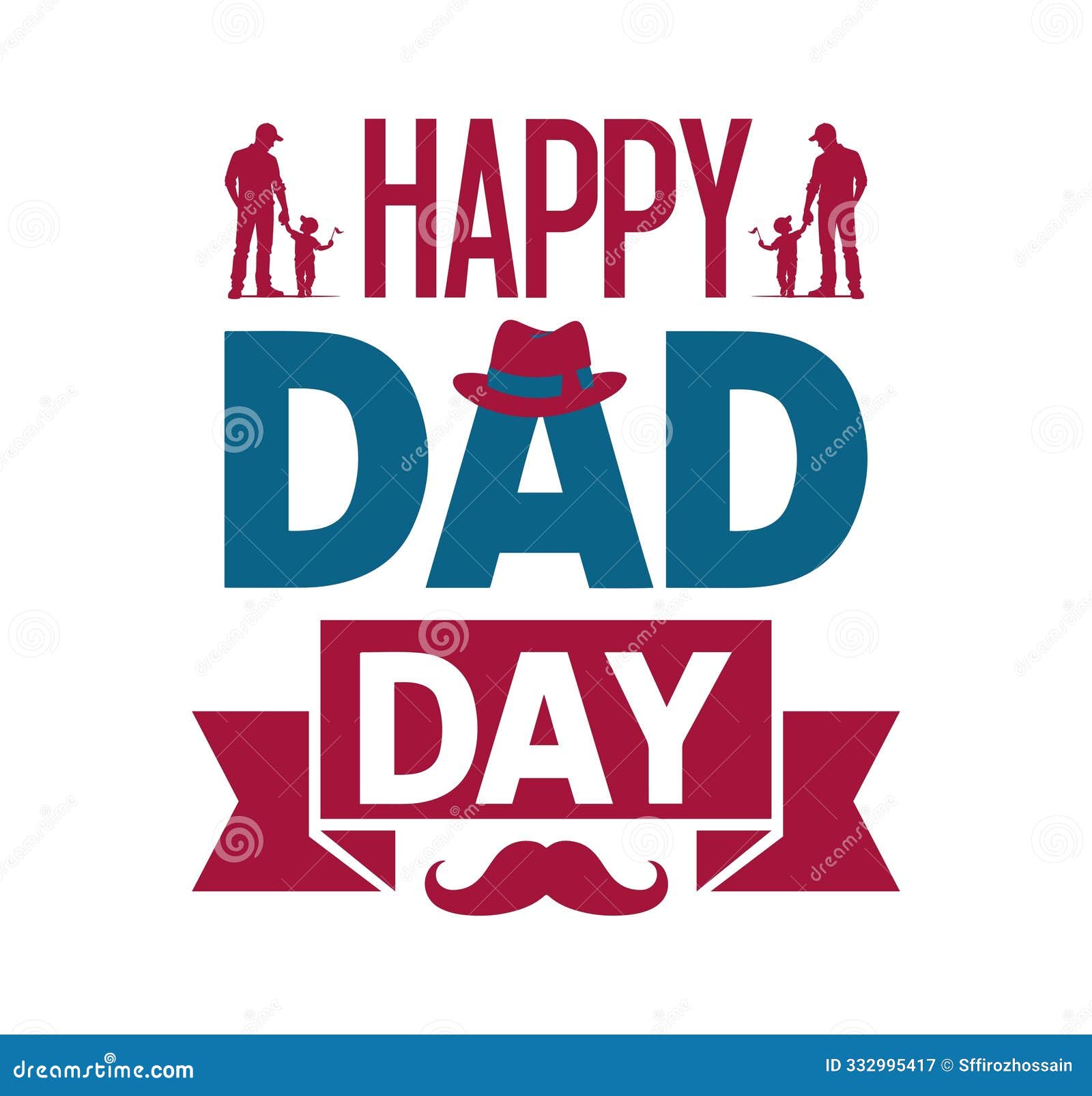 Happy Dad Day T-Shirt, Greeting Card and Poster with Hat and Mustache ...