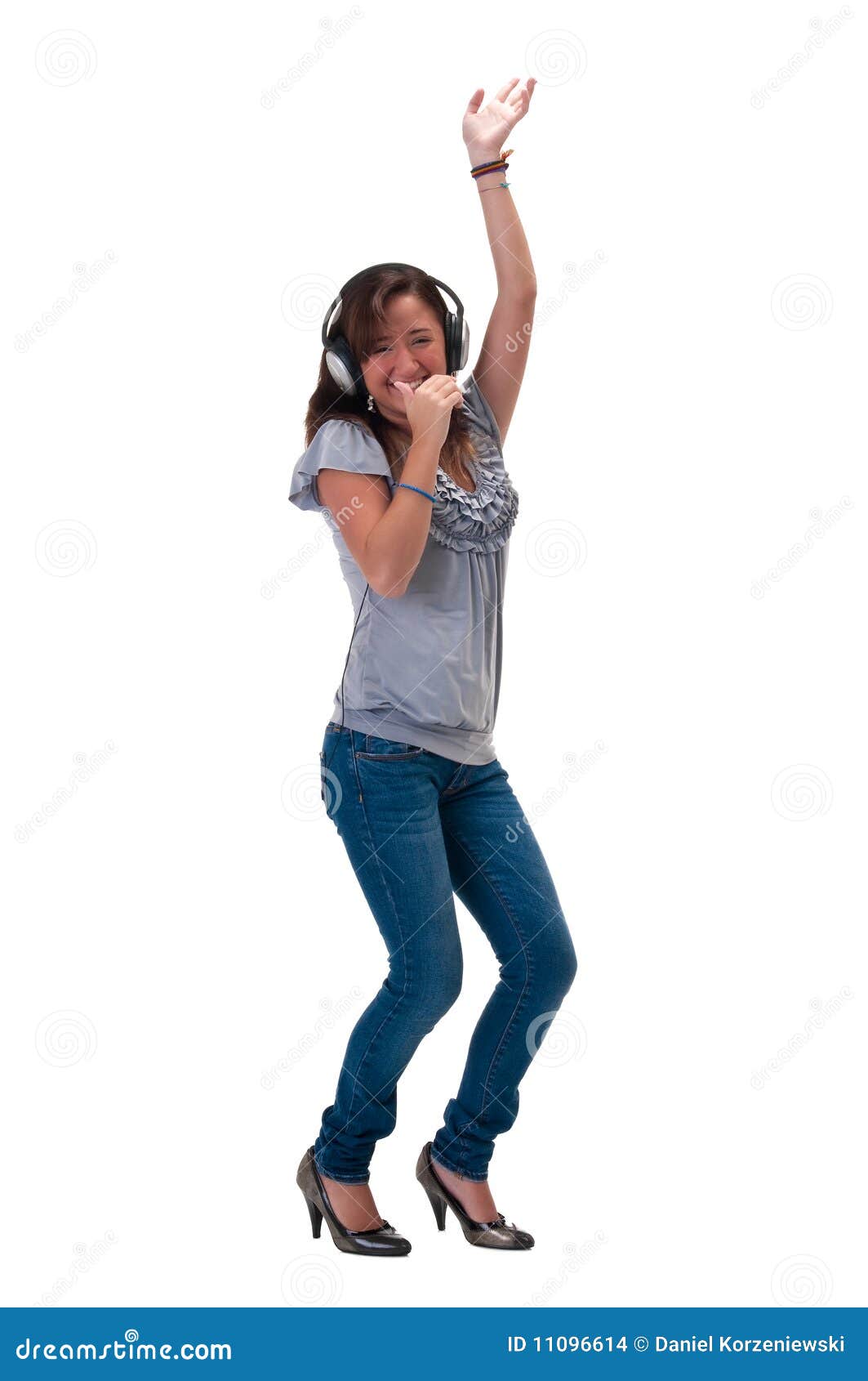 Happy and dancing stock photo. Image of brunette, headphone - 11096614