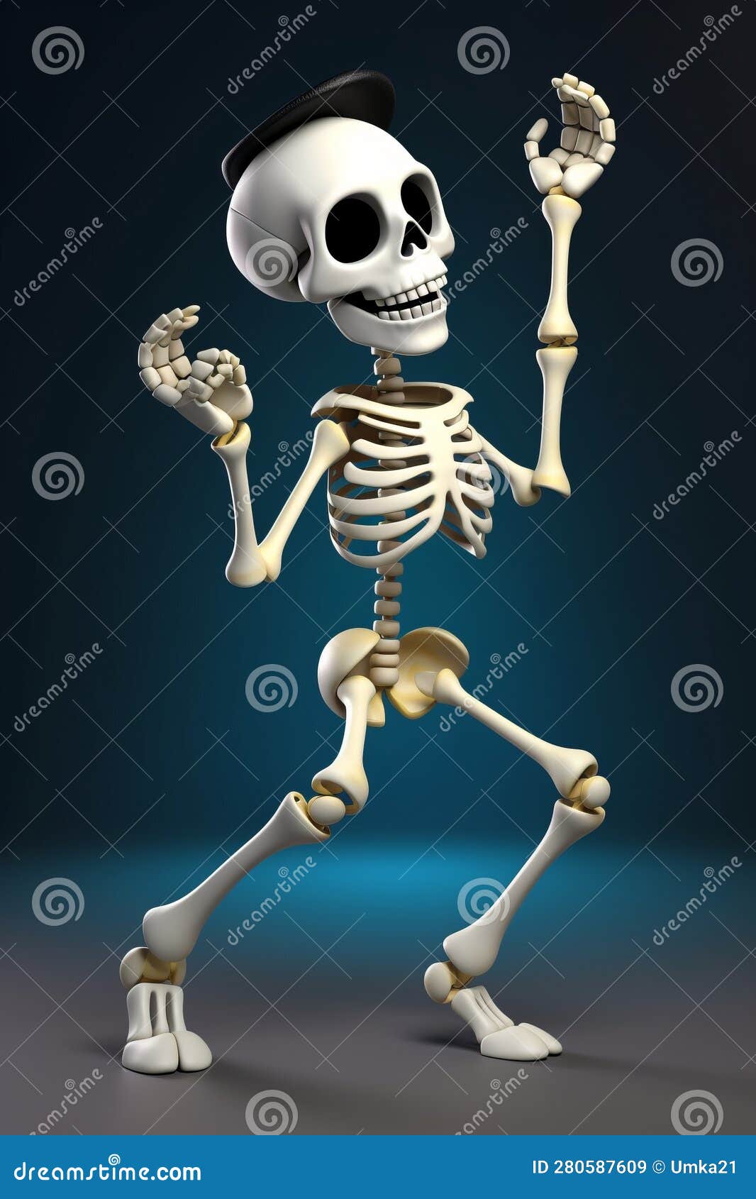 Happy Dancing Skeleton on a Blue Background Stock Illustration ...