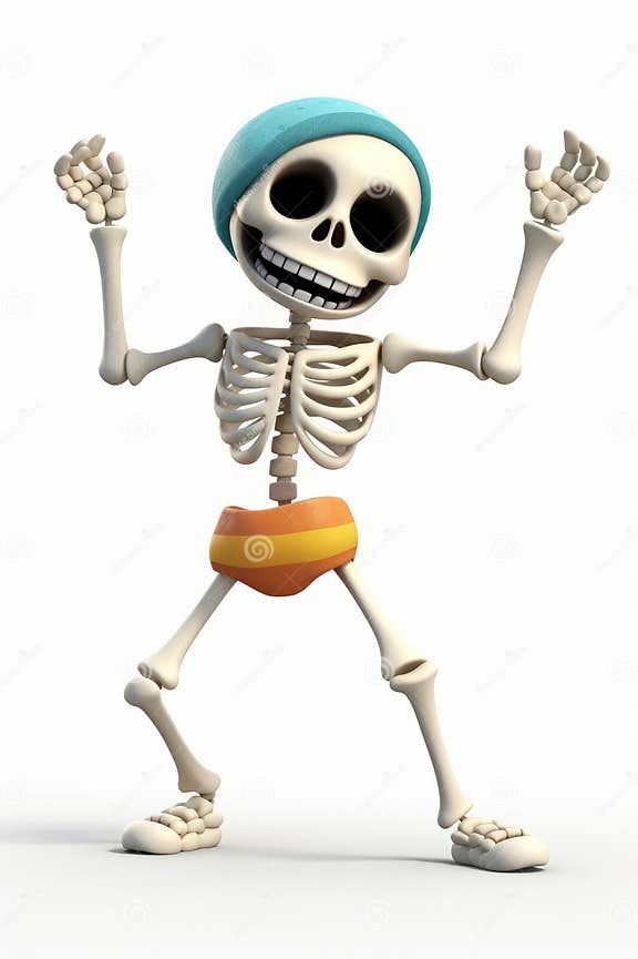 Happy Dancing White Skeleton in a Blue Hat on a White Background Stock ...