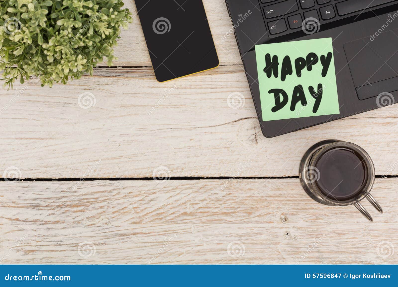 Happy Day in the Office for a Laptop and Coffee Stock Image - Image of ...