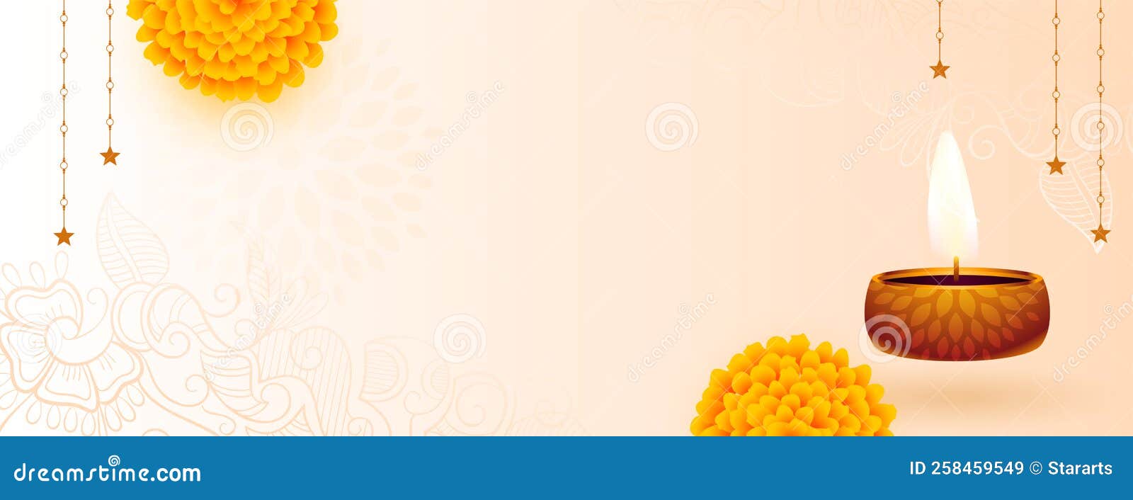 Happy Deepavali Greeting Banner with Text Space and Diya Design Stock ...