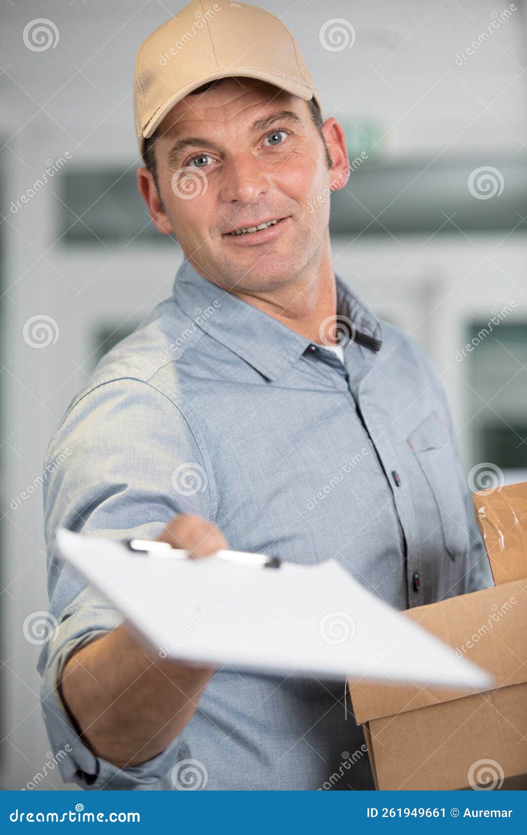 Happy Delivery Man Asking for Signature Stock Image - Image of sign ...