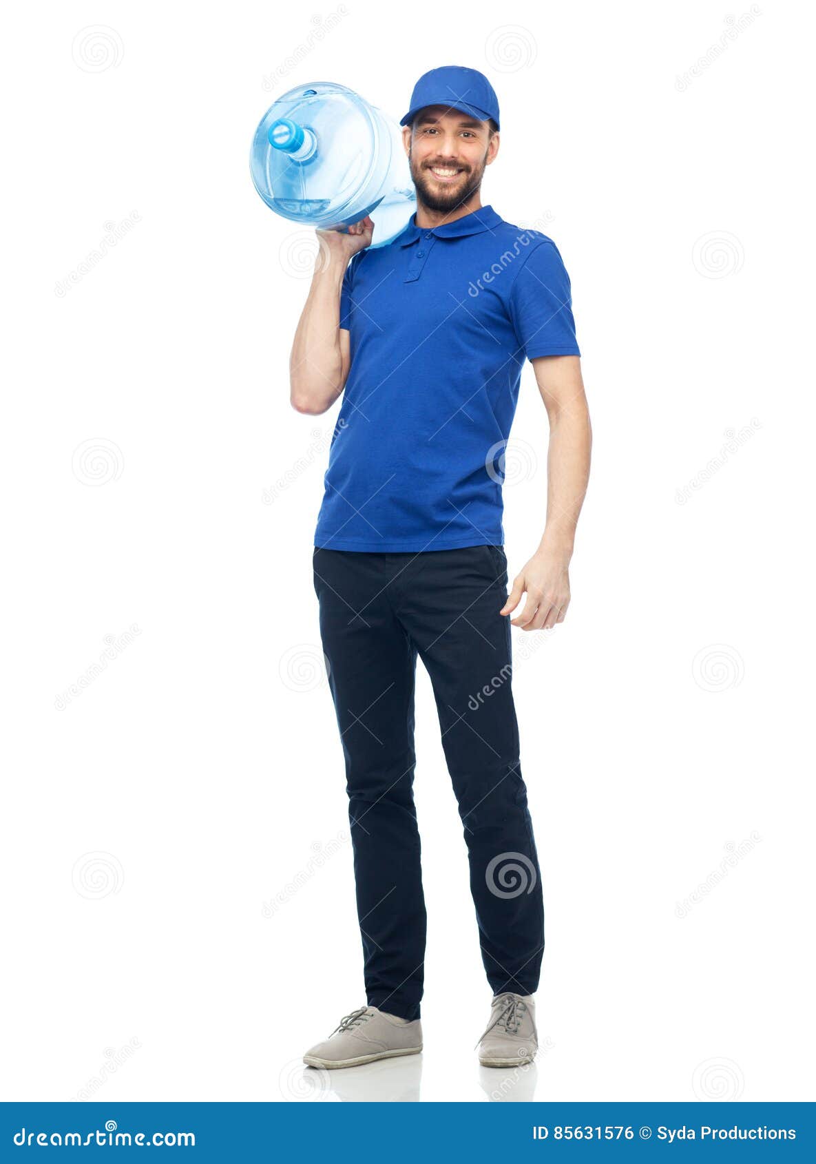 Happy Delivery Man with Bottle of Water Stock Photo - Image of ...