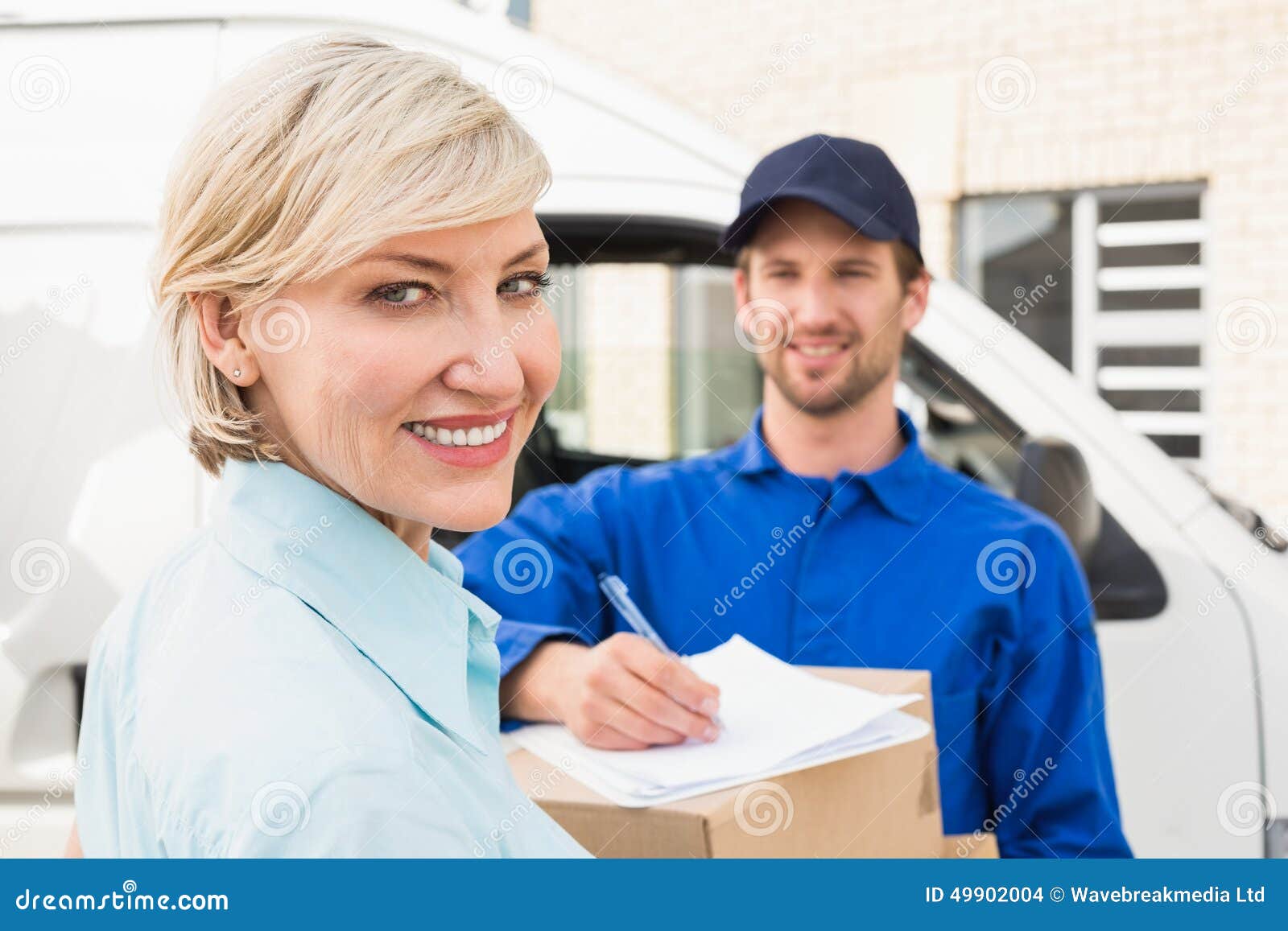 Happy Delivery Man Pushing Trolley Of Boxes Stock Image | CartoonDealer ...
