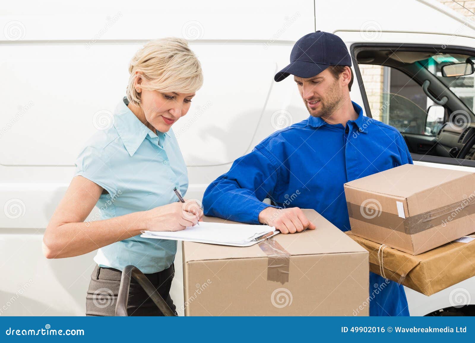 Happy Delivery Man with Customer Stock Photo - Image of freight, dock ...
