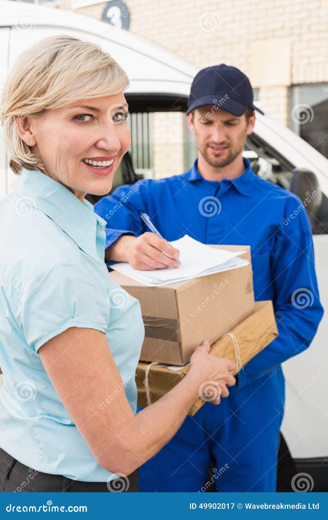 Happy Delivery Man with Customer Stock Image - Image of people, giving ...