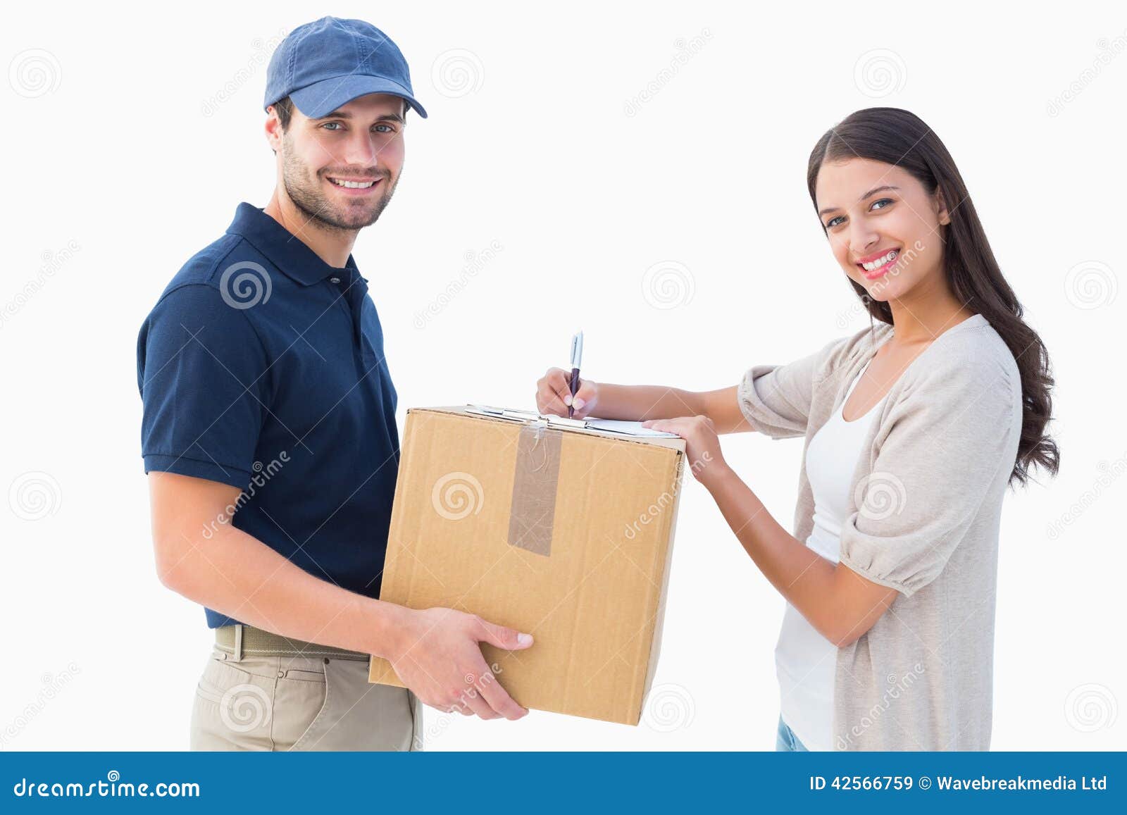 Happy Delivery Man with Customer Stock Image - Image of male, white ...