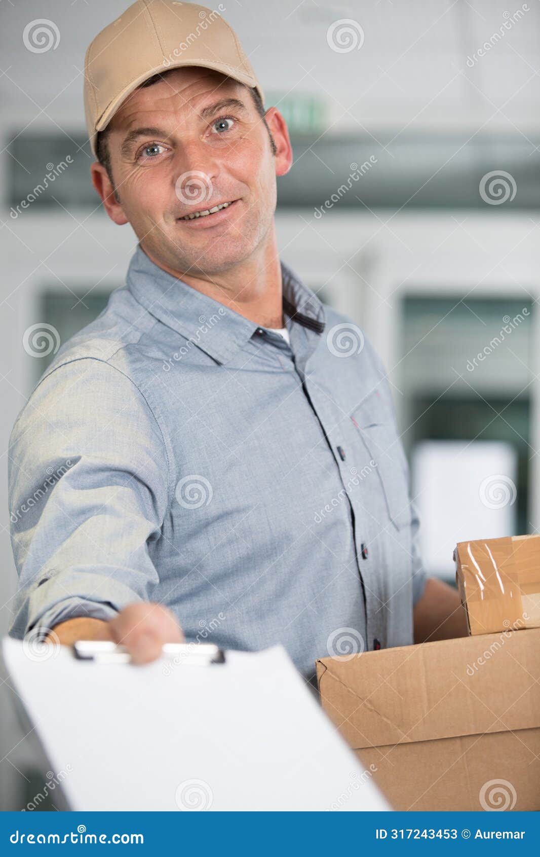 Happy Delivery Man Holding Boxes Stock Image - Image of shipping ...