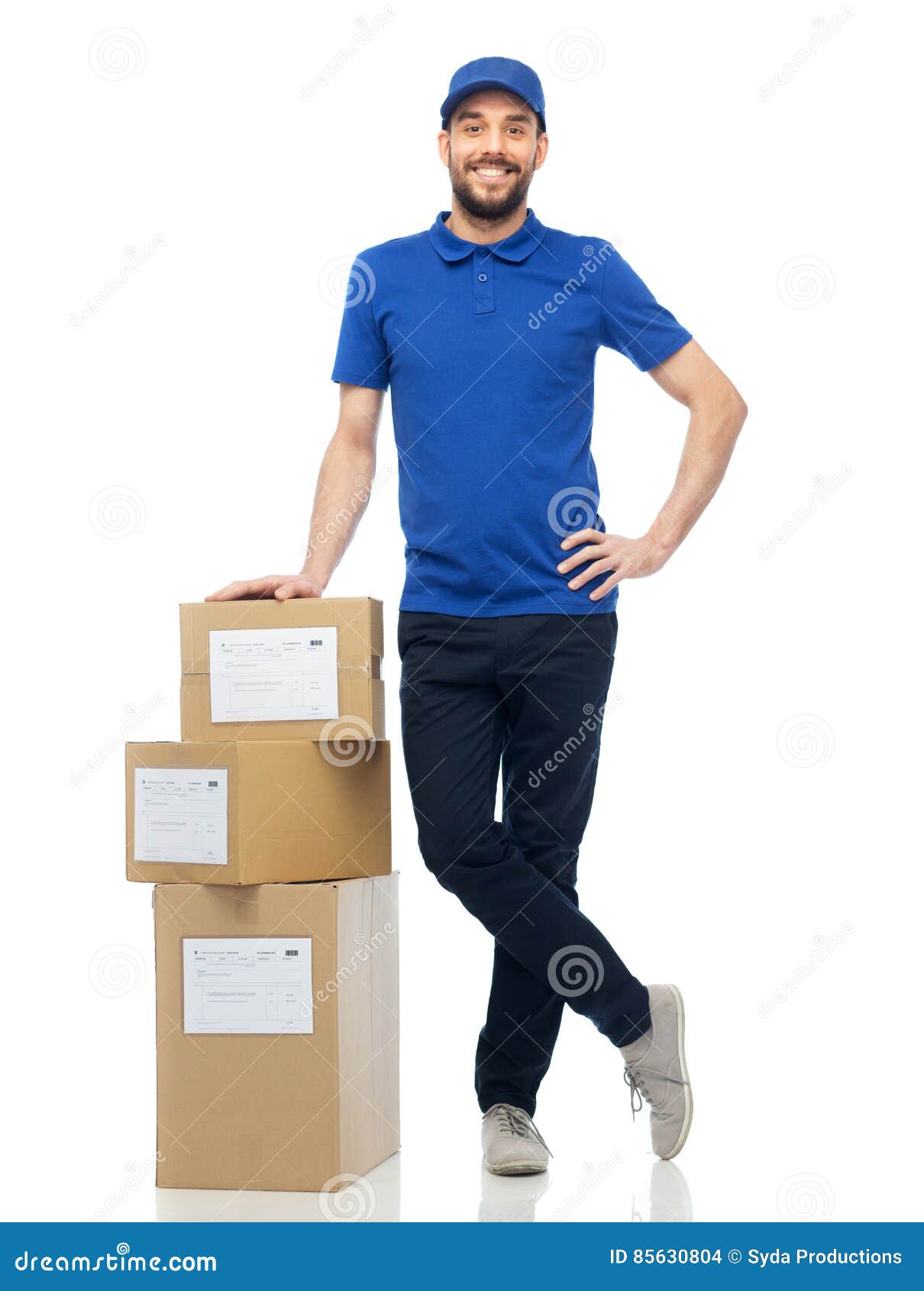 Happy Delivery Man with Parcel Boxes Stock Photo - Image of pack, mail ...