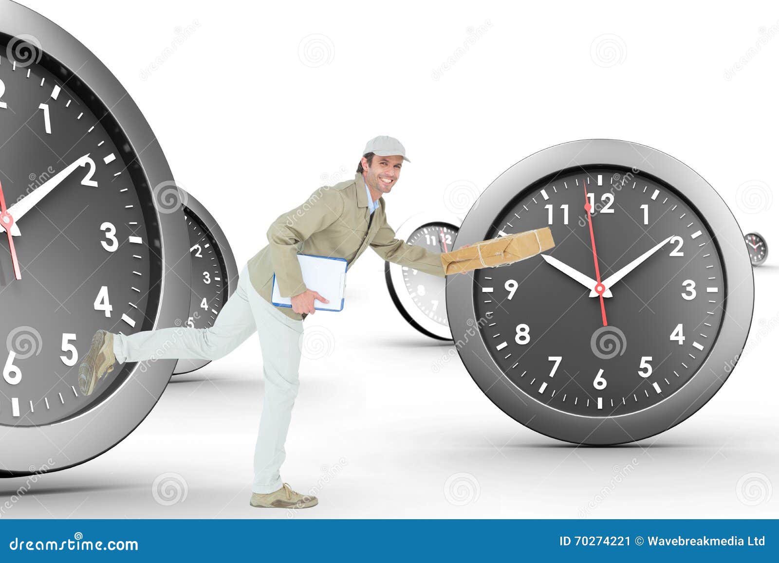 Happy Delivery Man Running with Package Stock Illustration ...
