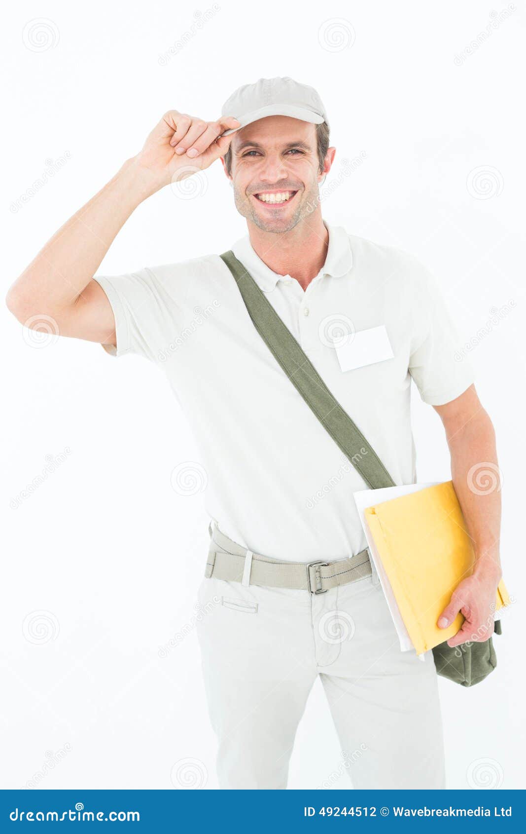 Happy Delivery Man Wearing Cap Stock Photo - Image of parcel, person ...