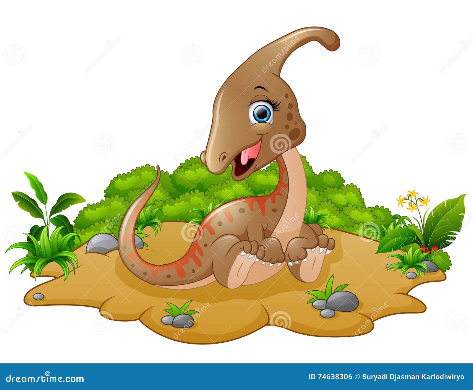 Happy Dinosaur Character In The Prehistoric Background Cartoon Vector ...