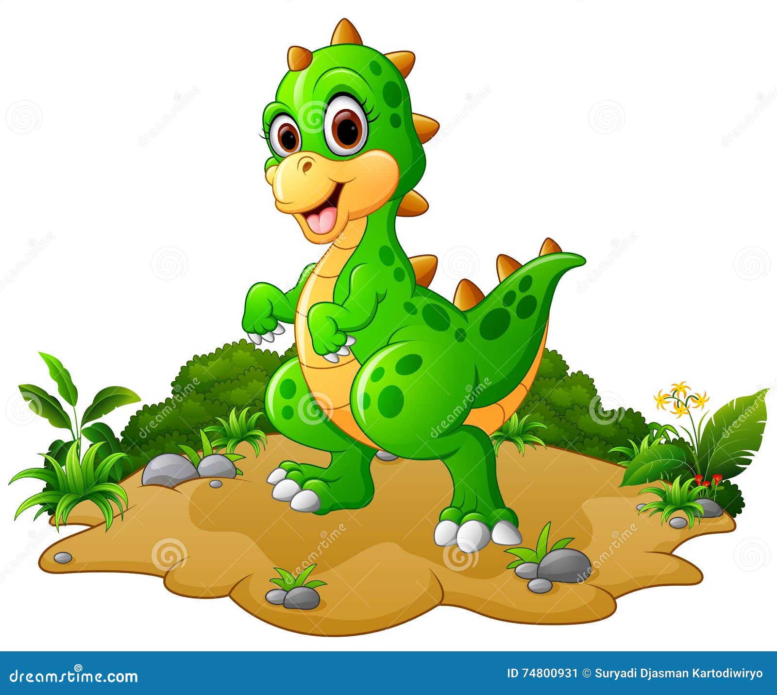 Happy Dinosaur Character In The Prehistoric Background Cartoon Vector ...