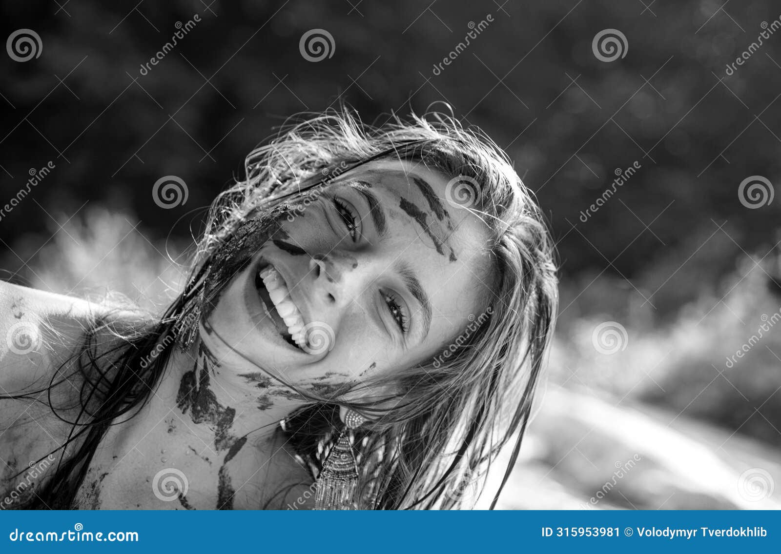 Happy Dirty Girl Face Covered in Mud. Stock Image - Image of outdoors ...