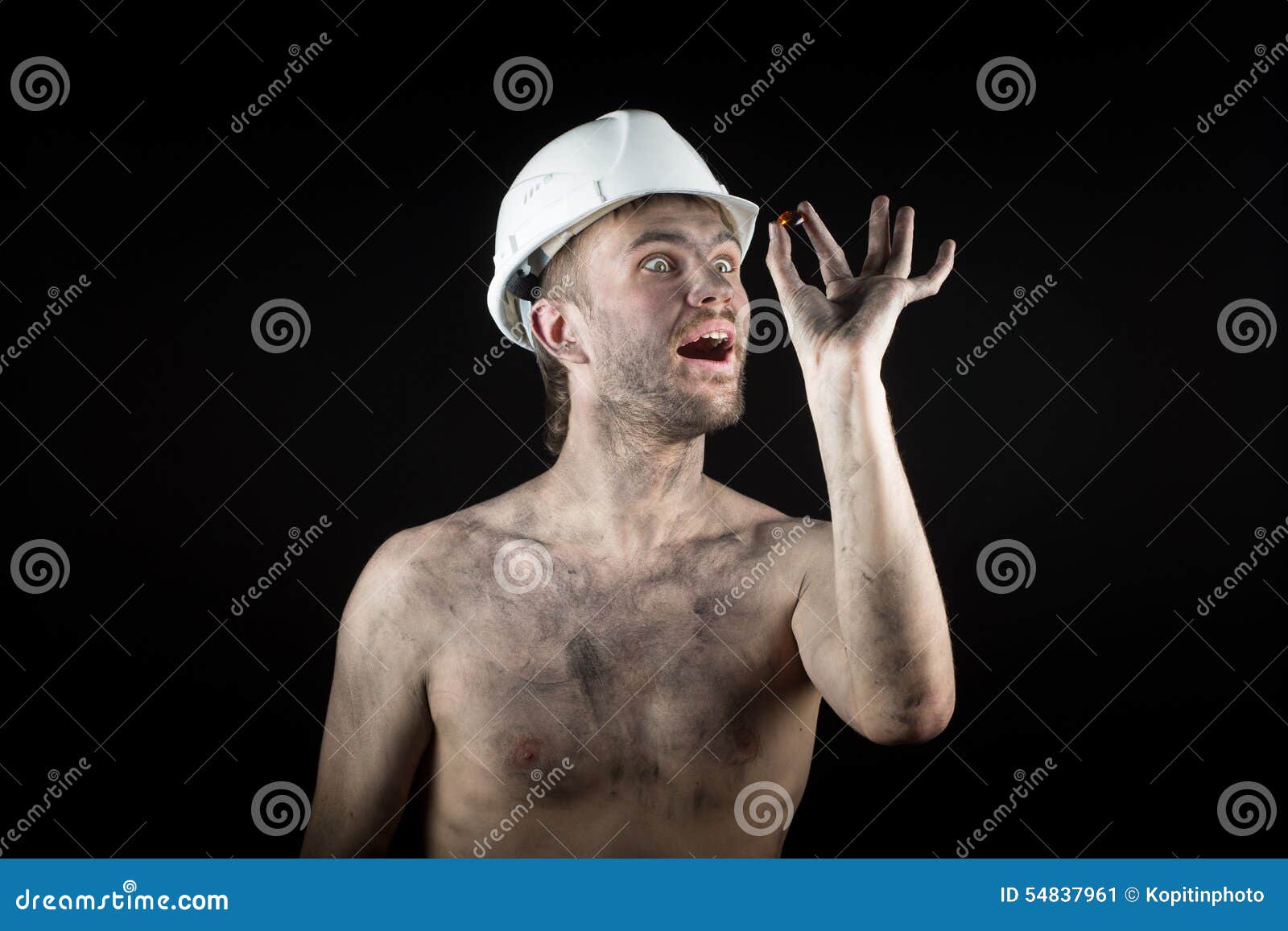 Happy Dirty Worker in Helmet. Gemstone Stock Image - Image of happy ...