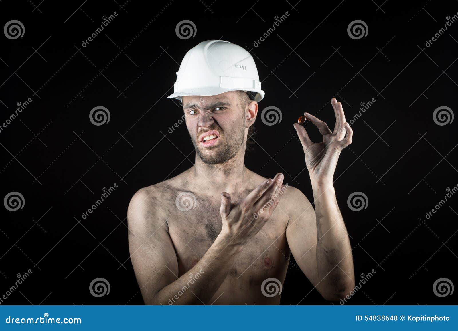 Happy Dirty Worker in Helmet. Gemstone Stock Photo - Image of foreman ...