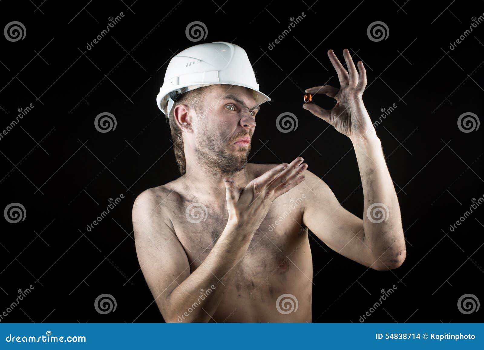 Happy Dirty Worker in Helmet. Gemstone Stock Photo - Image of ...