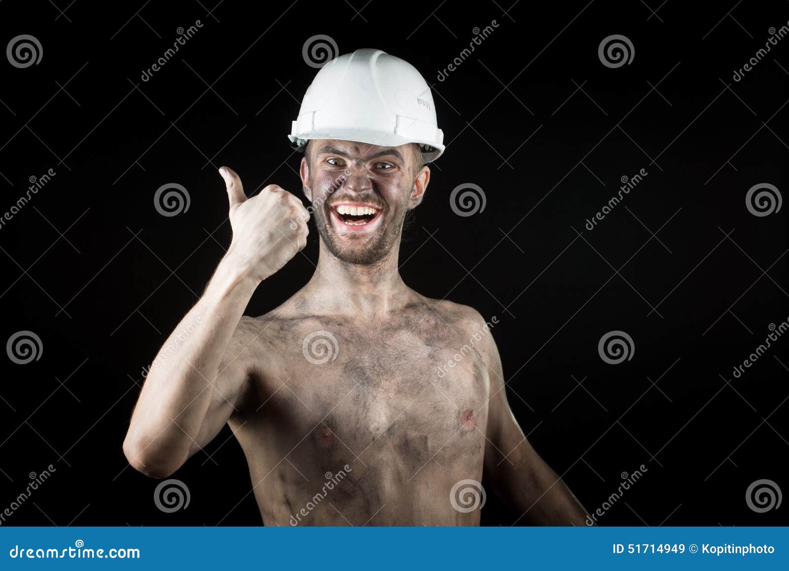 Happy Dirty Worker in Helmet. Stock Image - Image of blacksmith ...