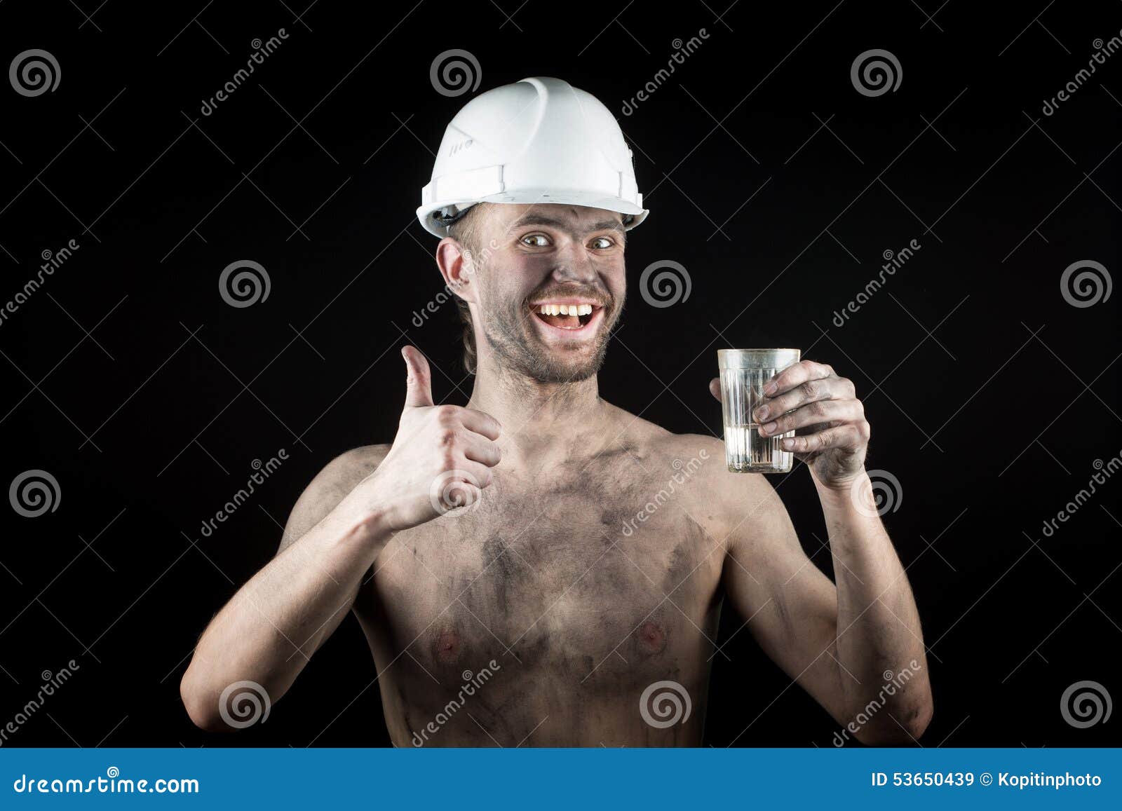 Happy Dirty Worker in Helmet Stock Image - Image of construction ...