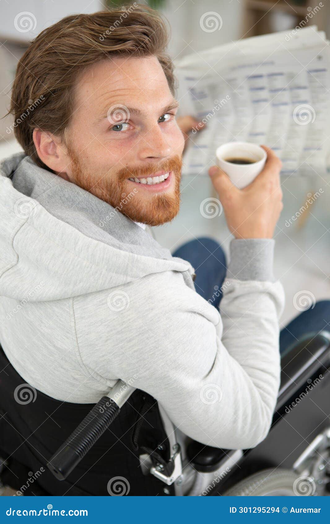 Happy Disable Man Having Breakfast Indoors Stock Photo - Image of ...