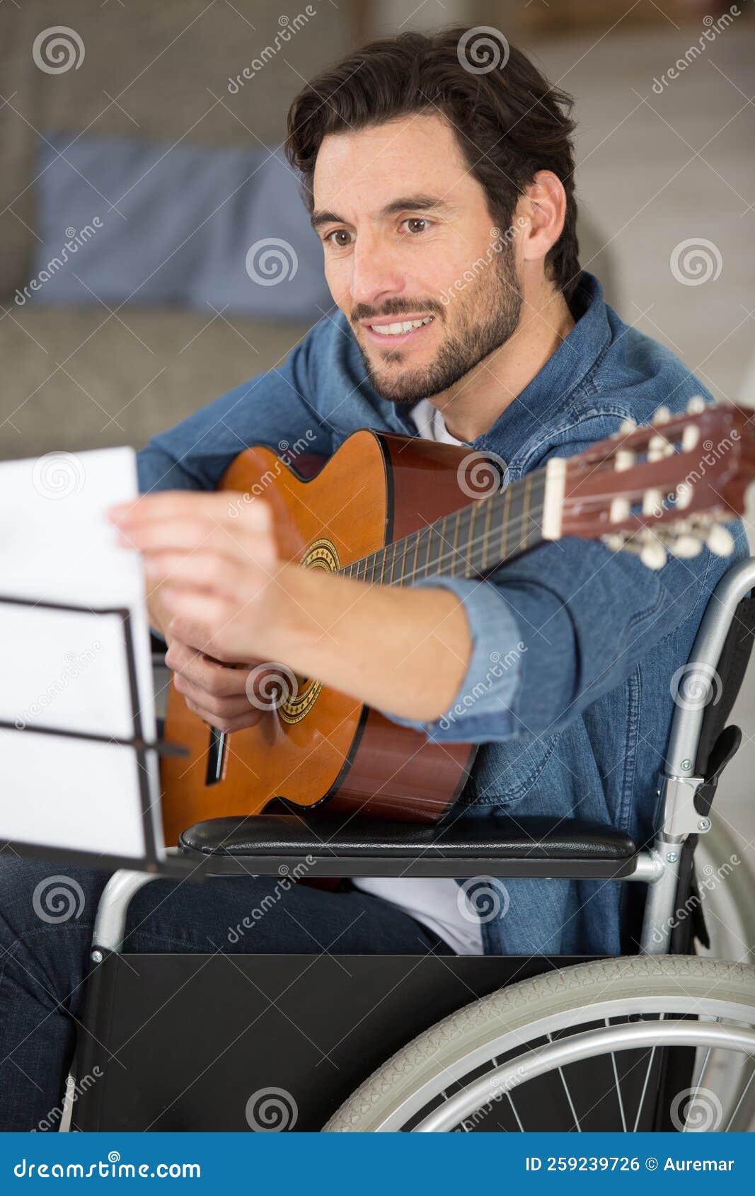 Happy Disable Man Playing Guitar Stock Photo - Image of creative, chair ...