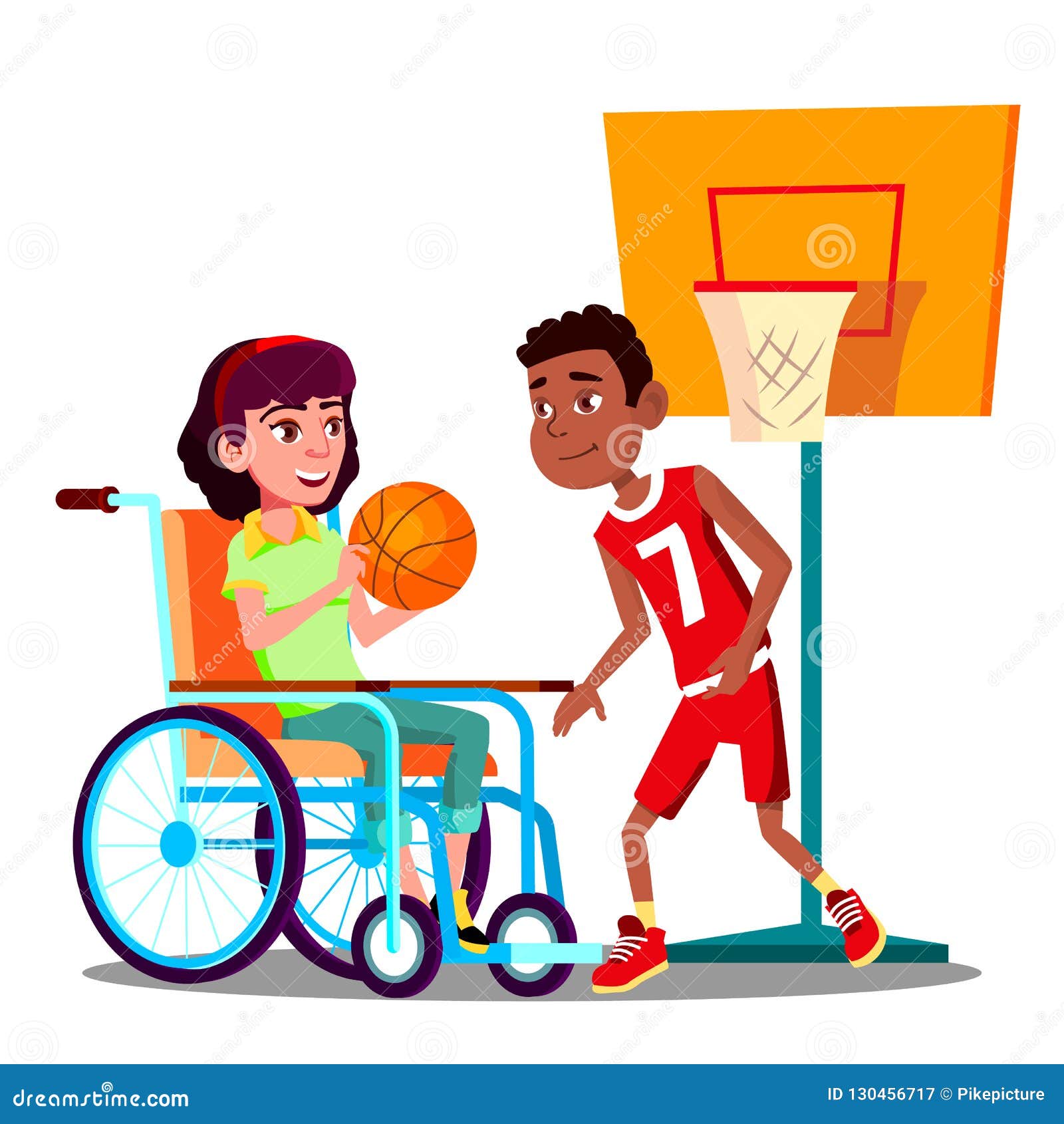 Happy Disabled Girl on Wheelchair Playing Basketball with Friend Vector ... Happy Disabled Girl on Wheelchair Playing Basketball with Friend Vector ...