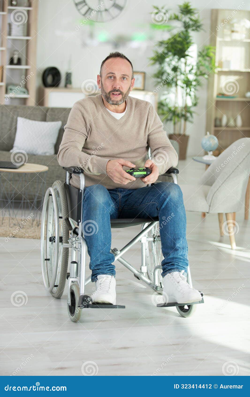 Happy Disabled Man Playing Computer Games Stock Photo - Image of ...
