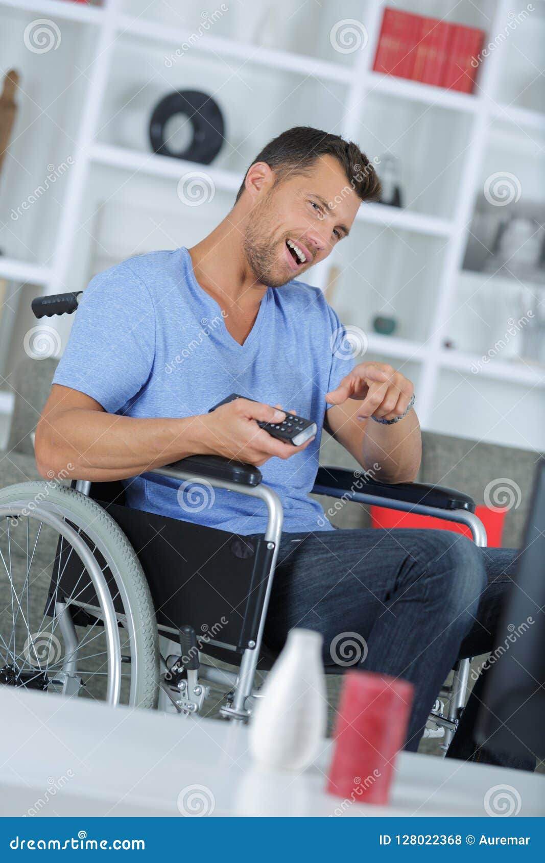 Happy Disabled Man Watching Tv Stock Photo - Image of couch, attentive ...