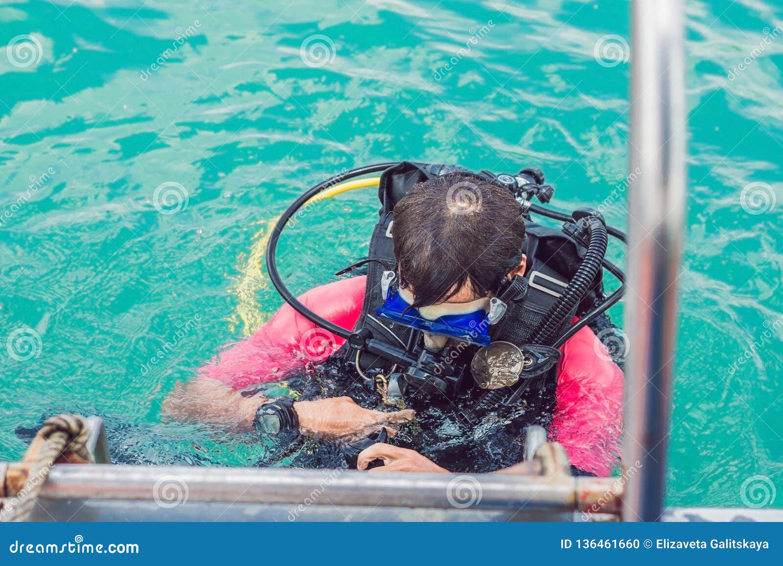Happy Diver Returns To the Ship after Diving Stock Photo - Image of ...
