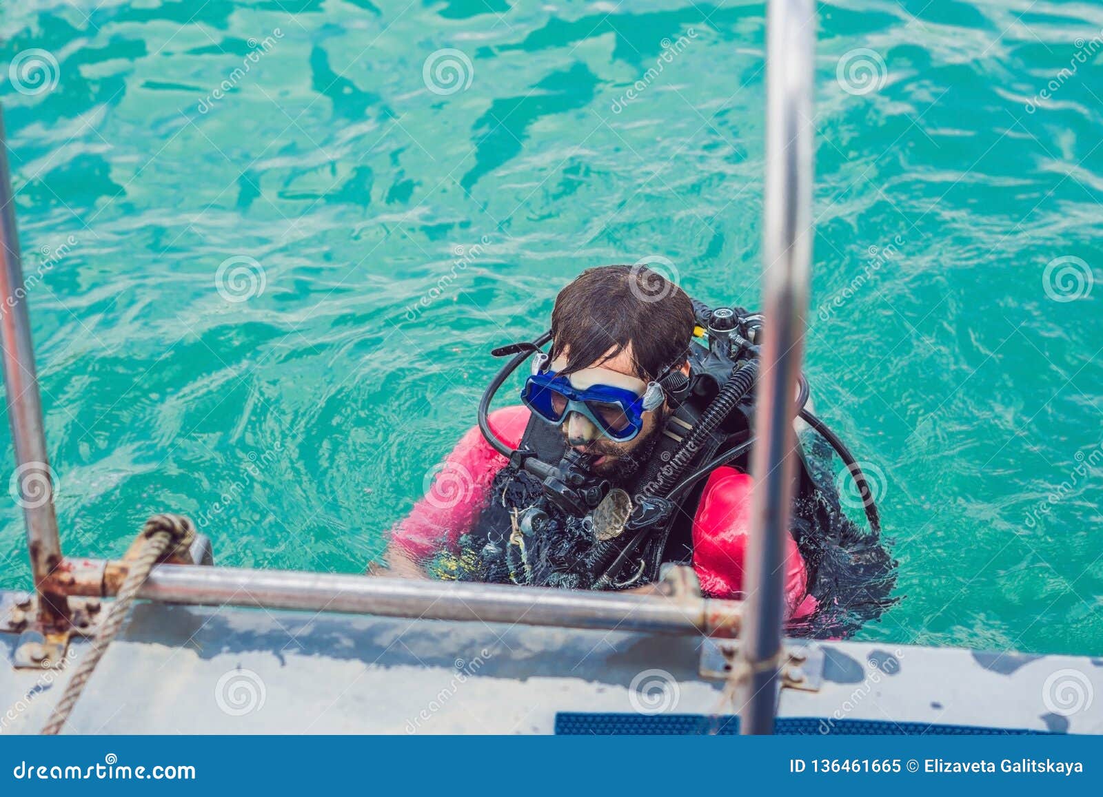 Happy Diver Returns To the Ship after Diving Stock Image - Image of ...