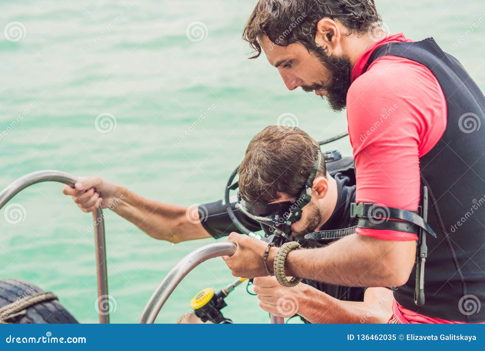 Happy Diver Returns To the Ship after Diving Stock Image - Image of ...