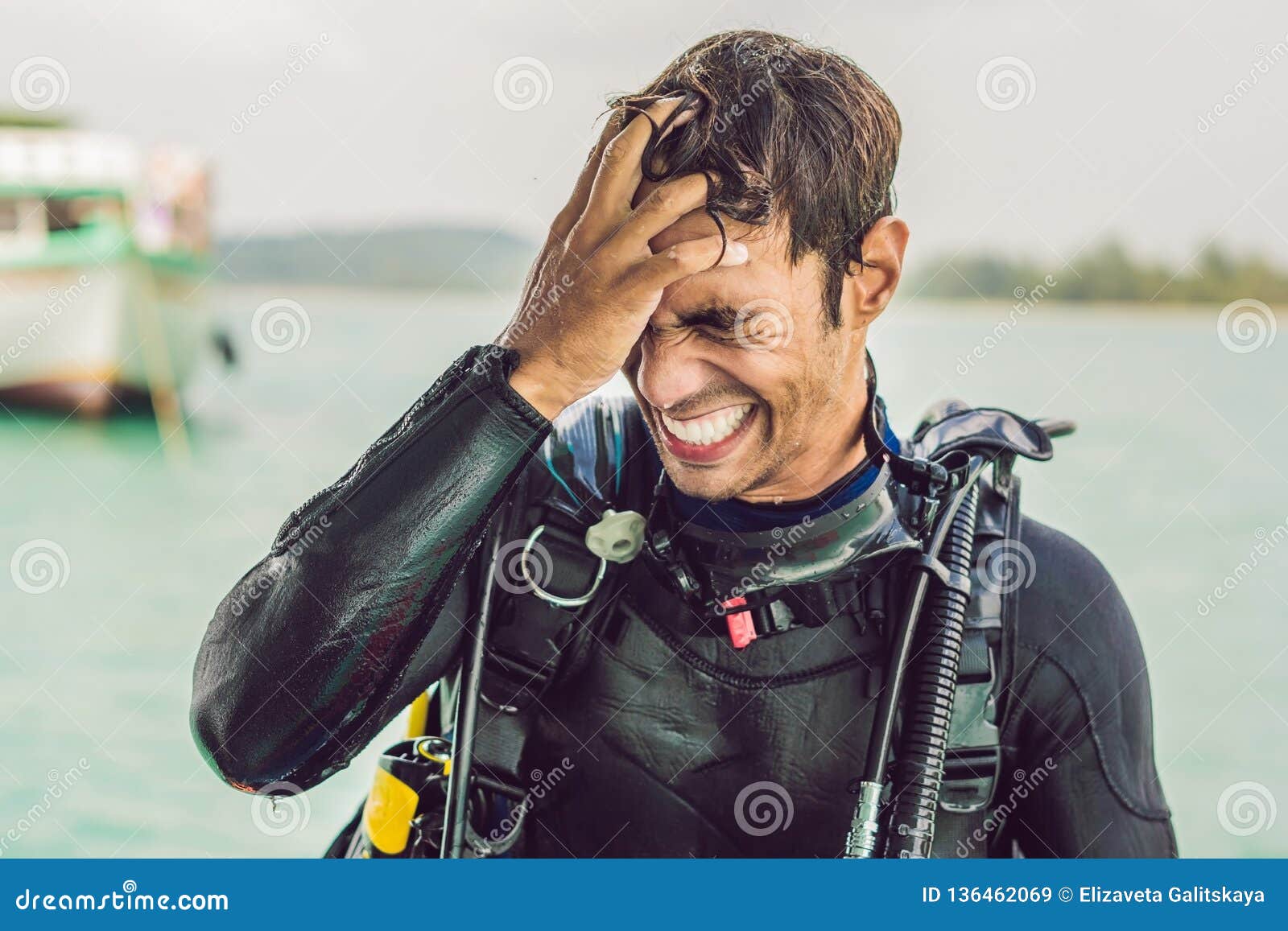 Happy Diver Returns To the Ship after Diving Stock Image - Image of ...