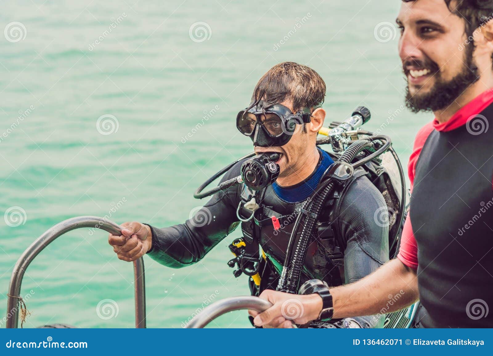 Happy Diver Returns To the Ship after Diving Stock Image - Image of ...
