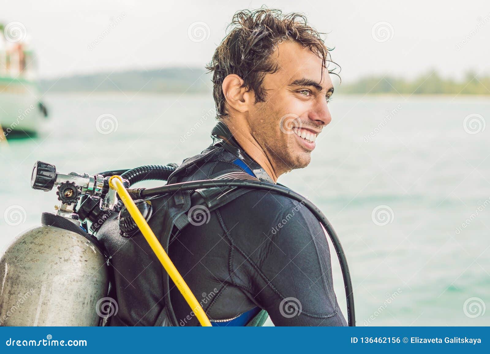 Happy Diver Returns To the Ship after Diving Stock Photo - Image of ...