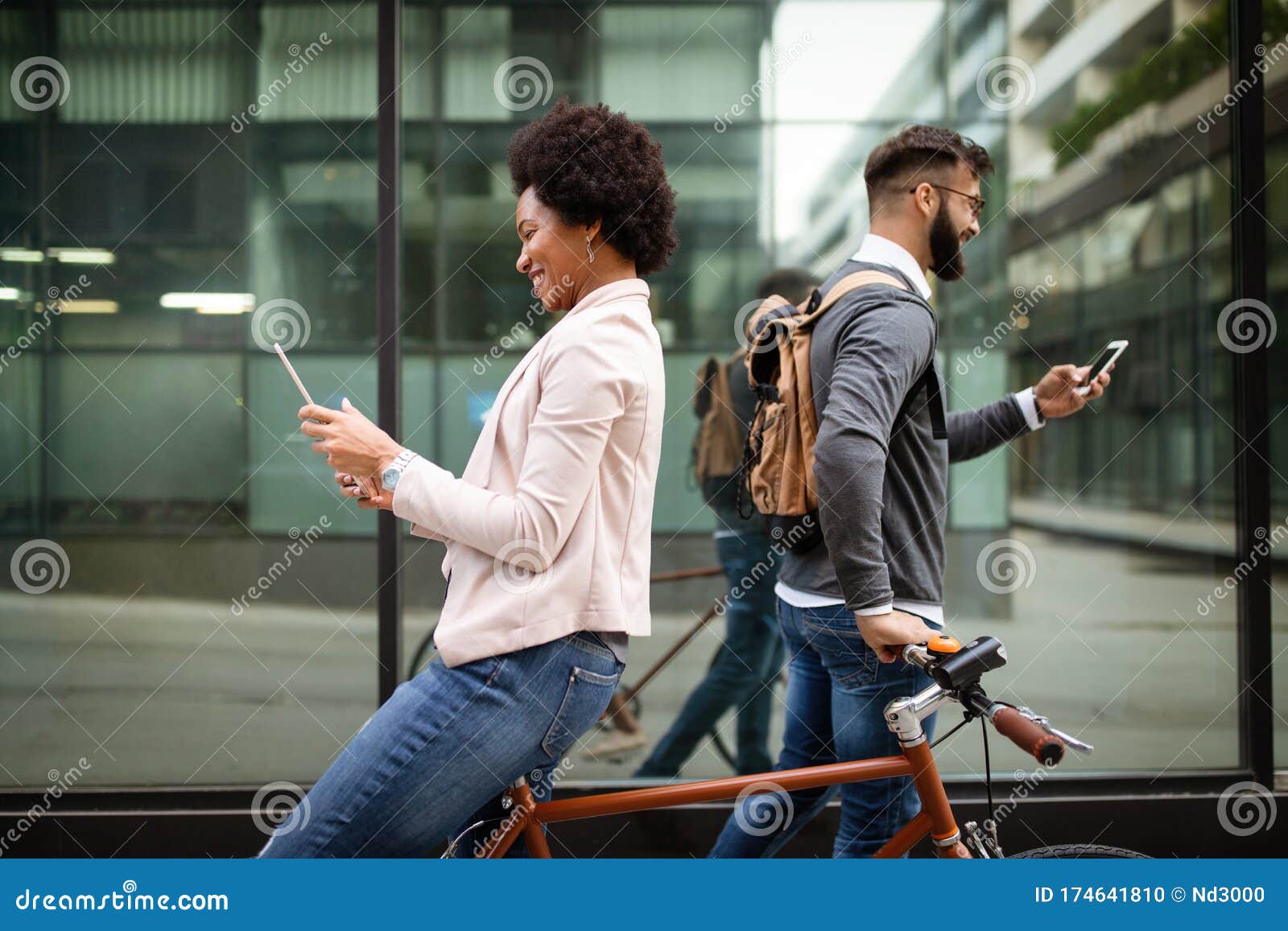 Happy Busy People Using Technology Devices Outdoor in City Stock Photo ...