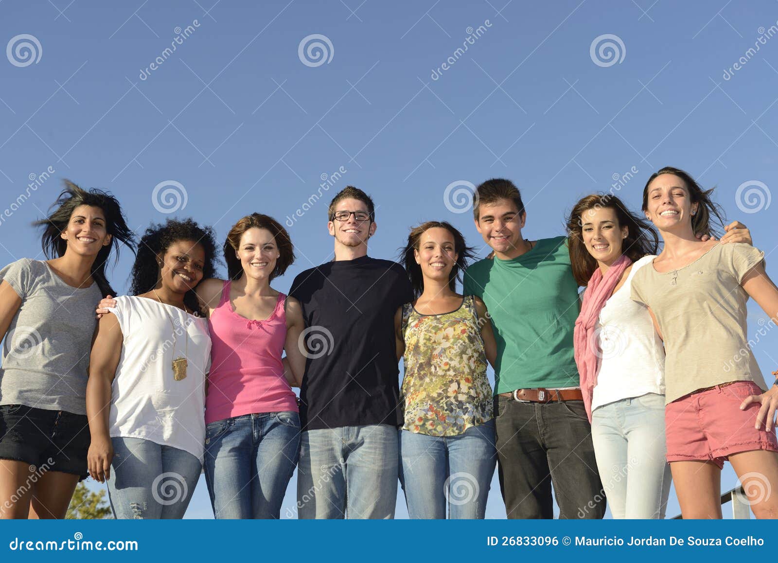Happy and Diverse Group Outdoors Stock Photo - Image of blue, eight ...