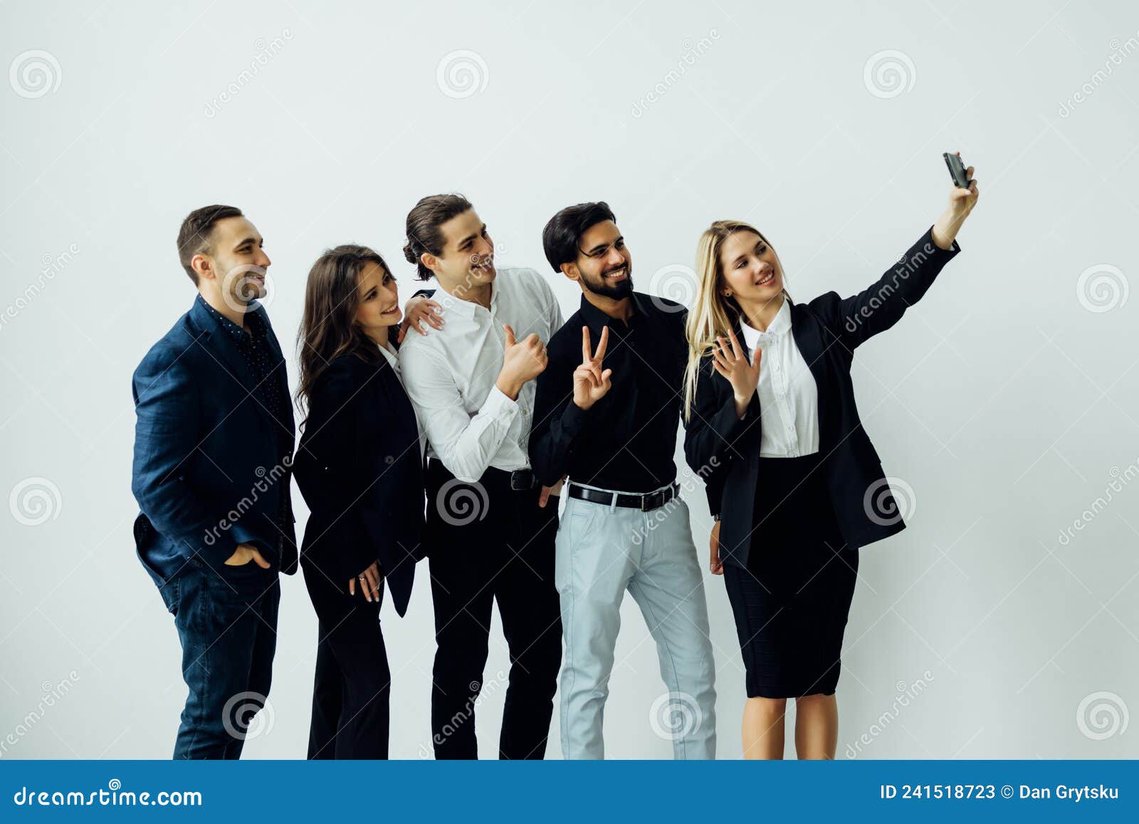 Happy Diverse Multiethnic Colleagues Have Fun Make Self Portrait